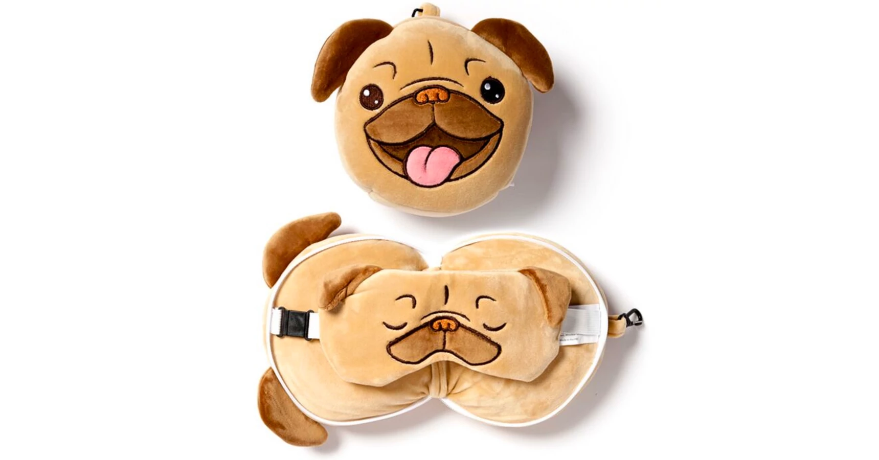 Összecsukható Mopsz alakú utazó nyakpárna szemtakaróval, plüss (Mopsz ...